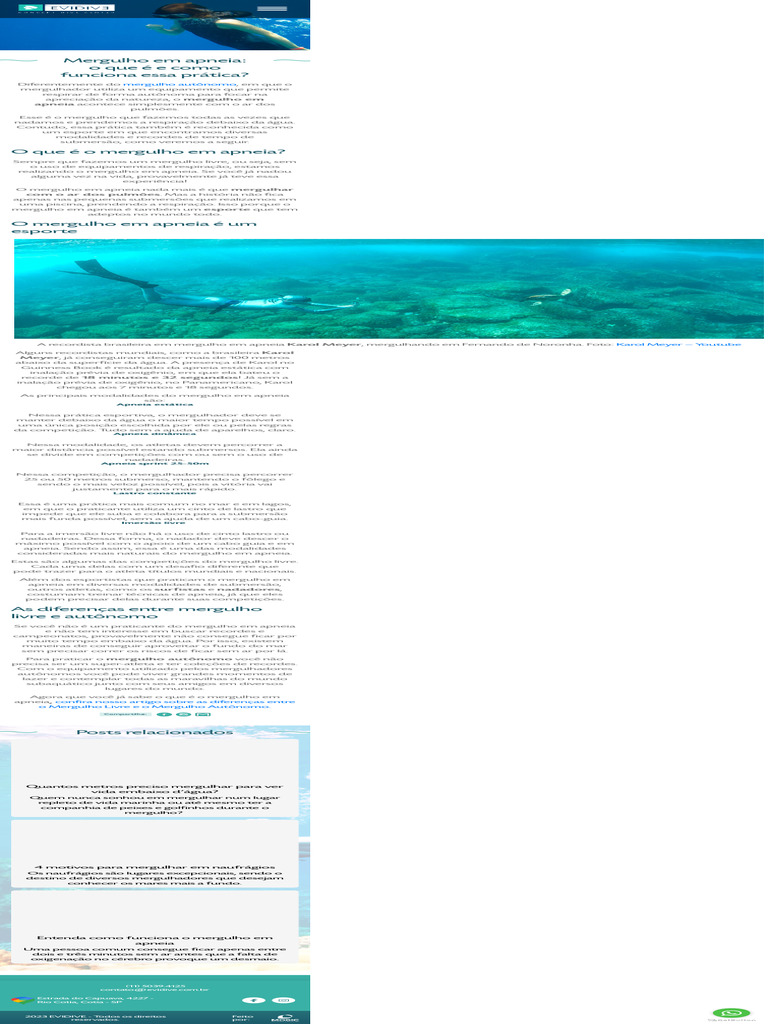 Mergulho em apneia o que é e como funciona essa prática Evidive Concept Dive Center | PDF ...