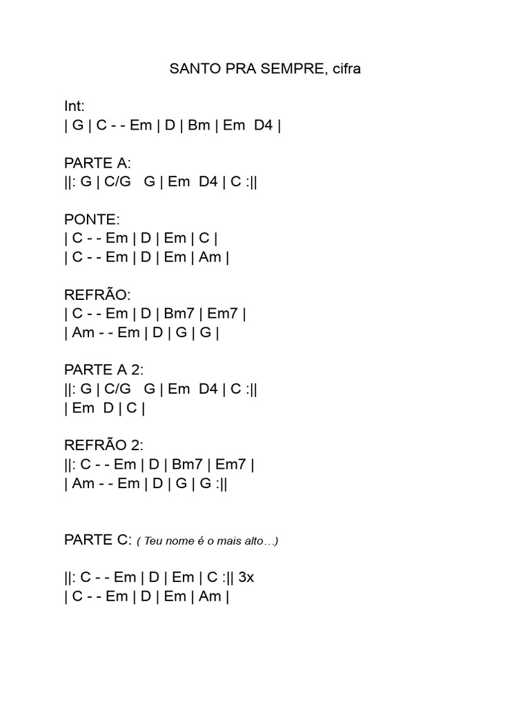 Santo Pra Sempre Cifra | PDF