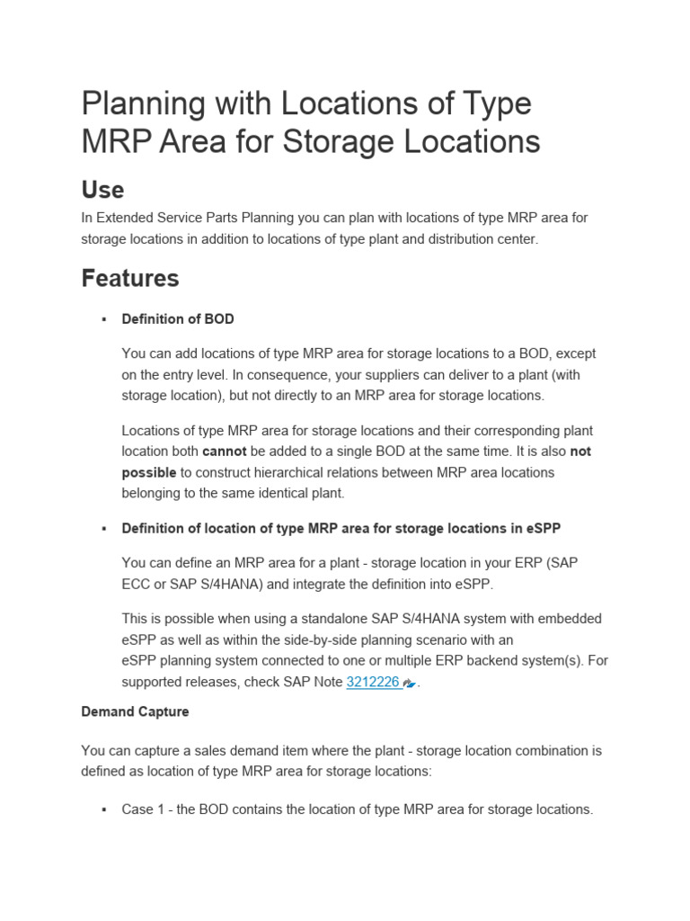 10 Planning With Locations of Type MRP Area For Storage Locations in ...