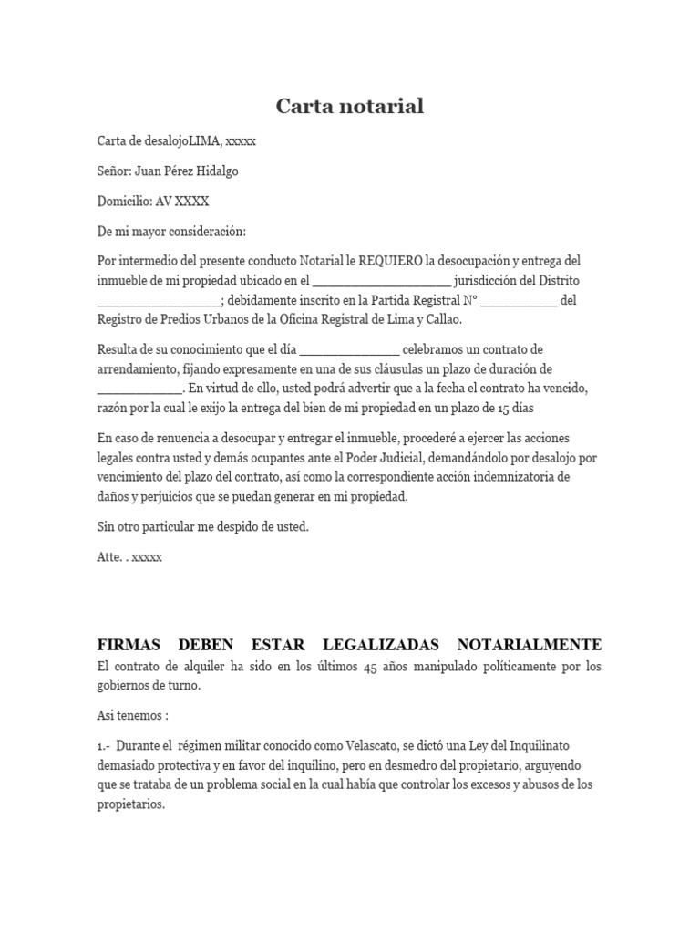 Carta notarial | PDF | Propiedad | Derecho privado