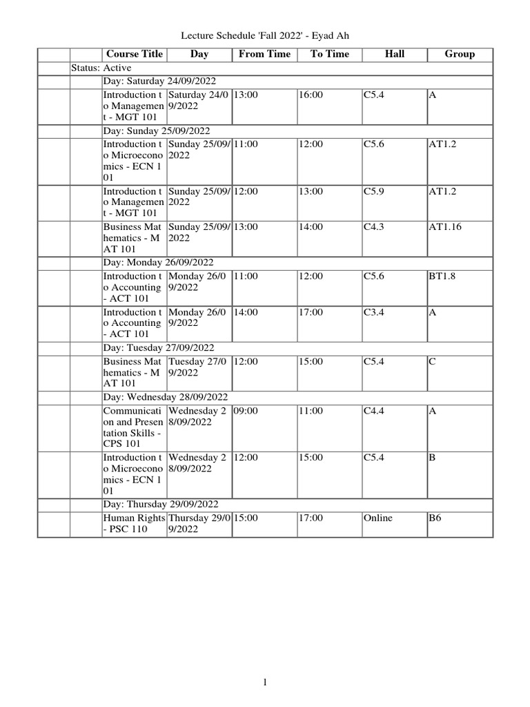 Fall 2022 Lecture Schedule Overview | PDF | Technology & Engineering