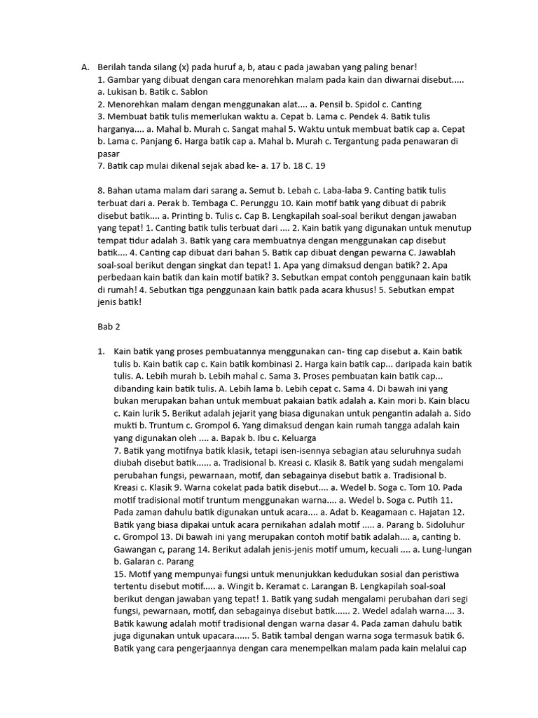 Uas Batik Ganjil Kls 2 SMT 1 | PDF