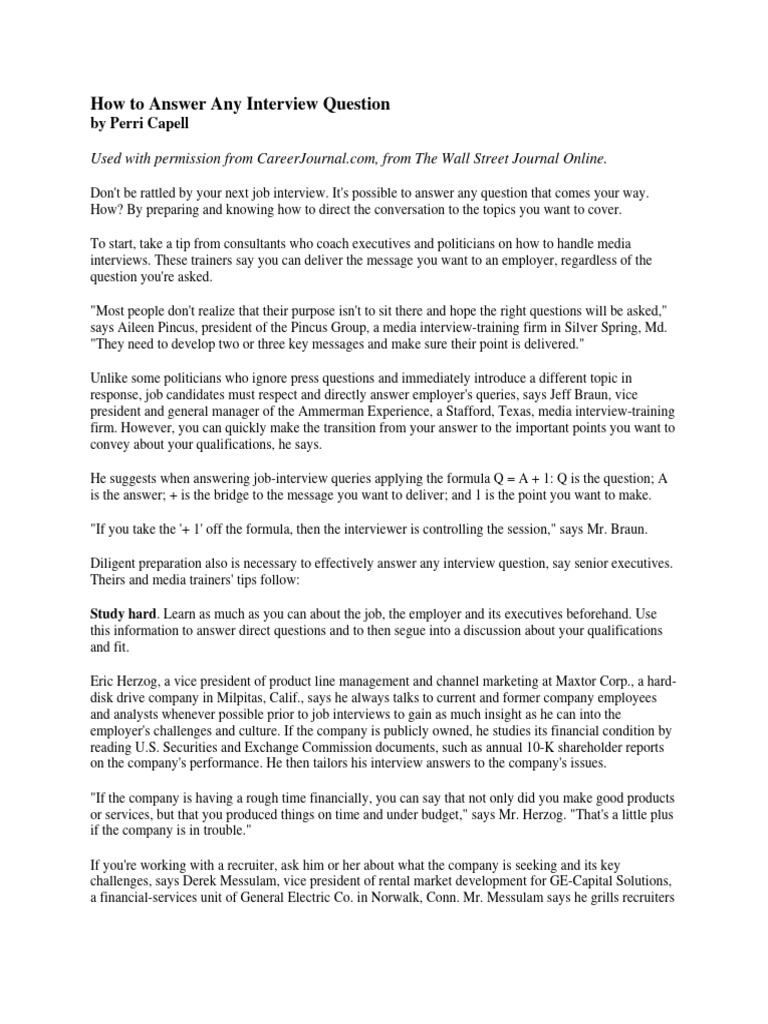 How_to_Answer_Any_Interview_Question | PDF | Job Interview | Business