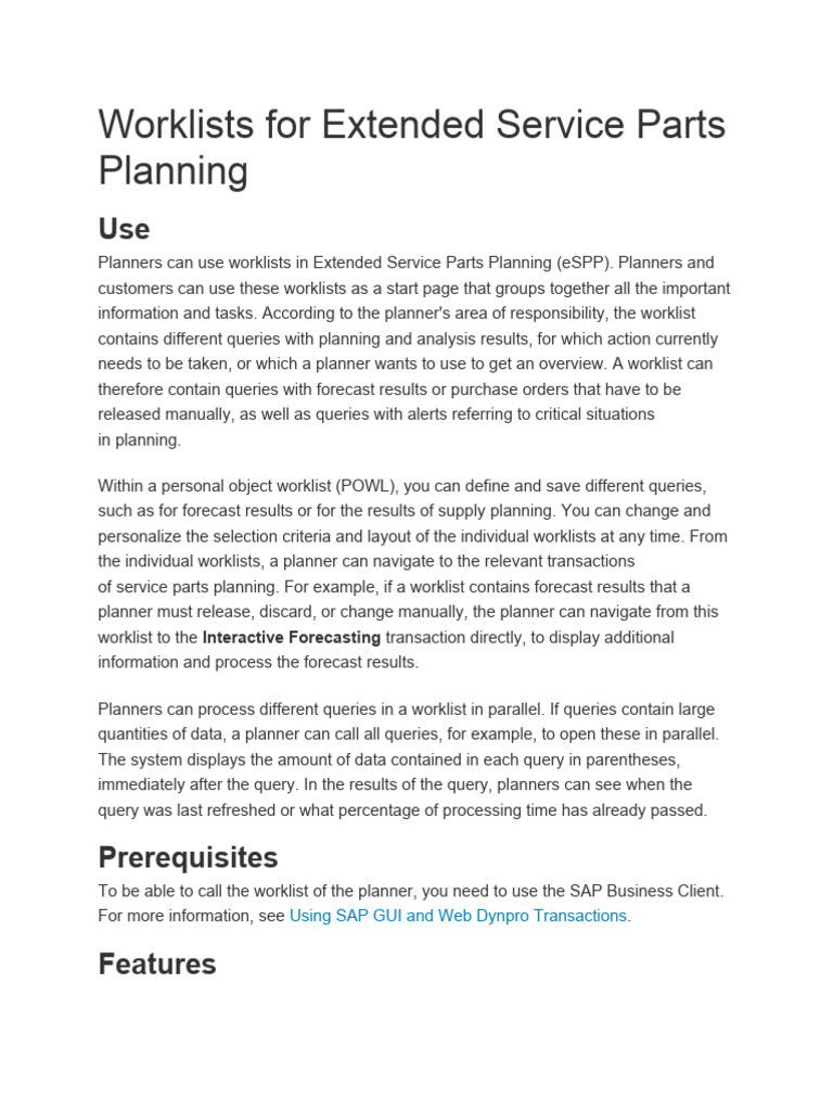 Worklists in Extended Service Parts Planning | PDF | Information ...