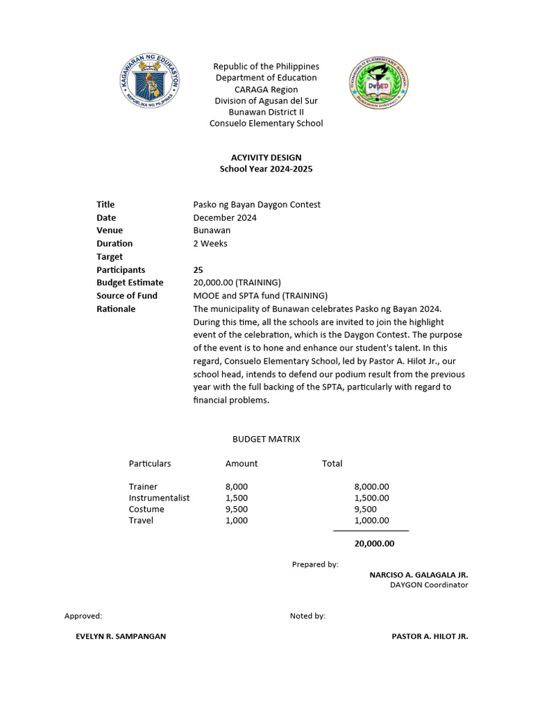 Daygon Activity Design | PDF | Philippines