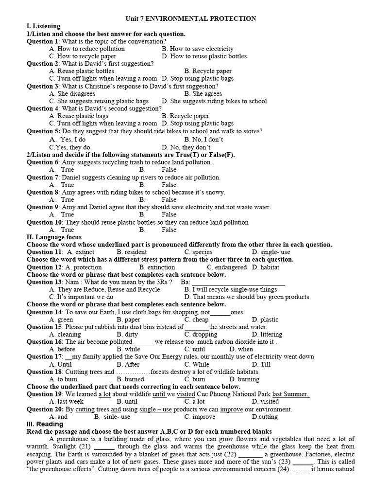 Class 9 English Unit 7: Environmental Protection | PDF | Convenience ...