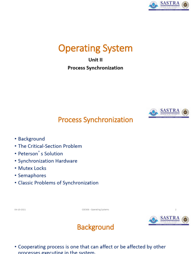 7,8,9,10. Process Synchronization | PDF | Process (Computing) | Operating System