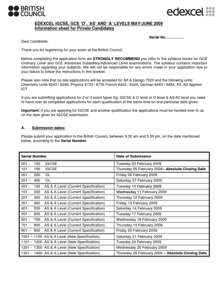 Srilanka Exams Edexcel Information Sheet | PDF | Gce Advanced Level ...