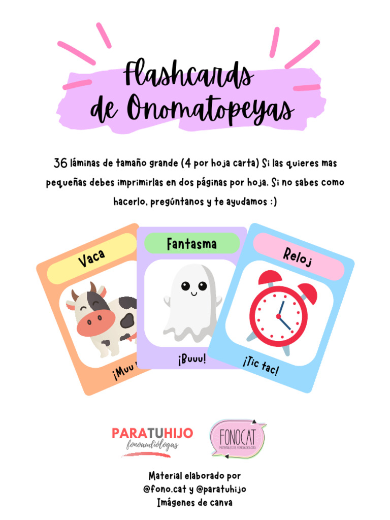 Flashcards de Onomatopeyas para Niños | PDF