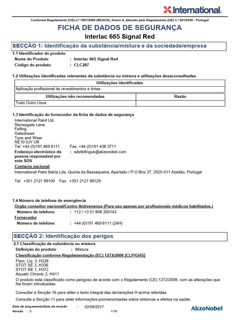 FISPQ - Interlac 665 Signal Red | PDF | Vertigem | Desperdício
