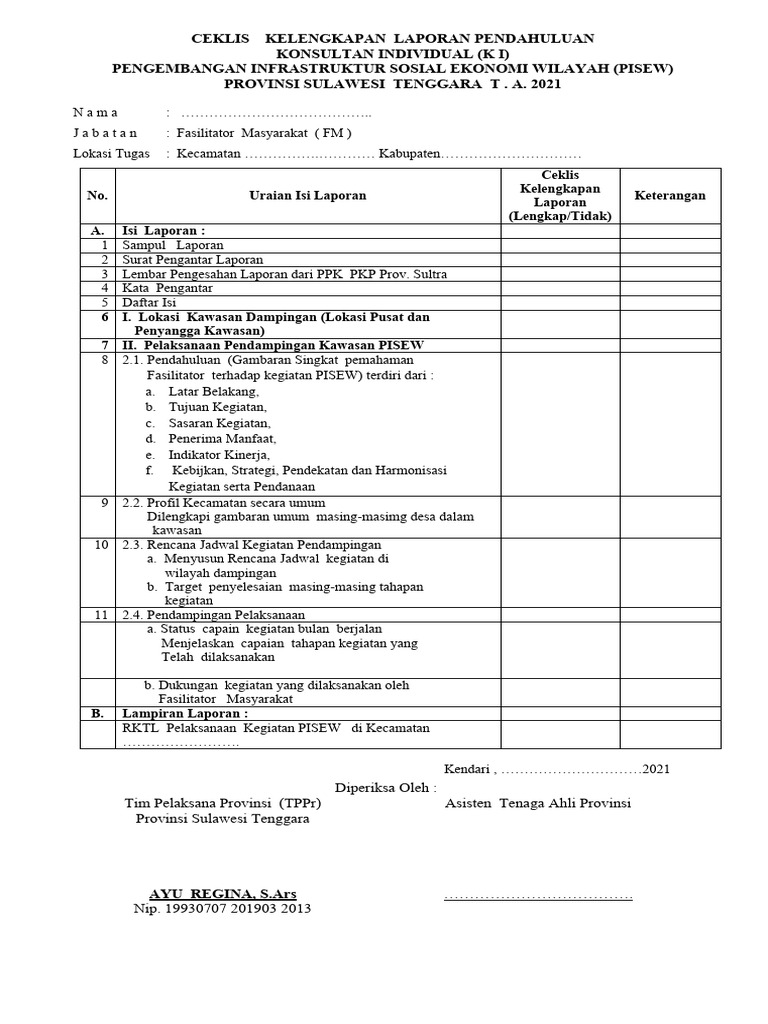 Ceklis Kelengkapan Laporan FM Tahun 2021 | PDF