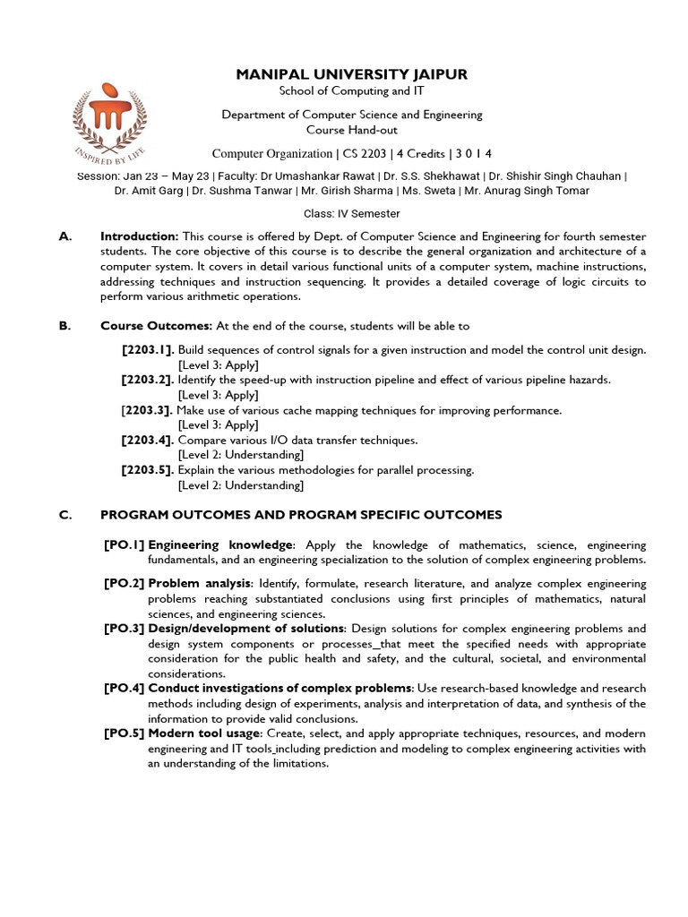 Newcourse Handout CS2203 - 2024 | PDF | Engineering | Central Processing Unit