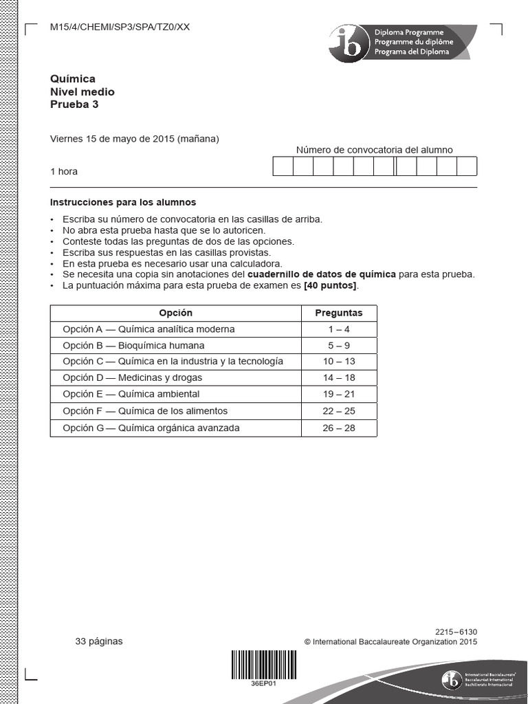 Chemistry Paper 3 SL Spanish | PDF | Glucosa | Polisacárido