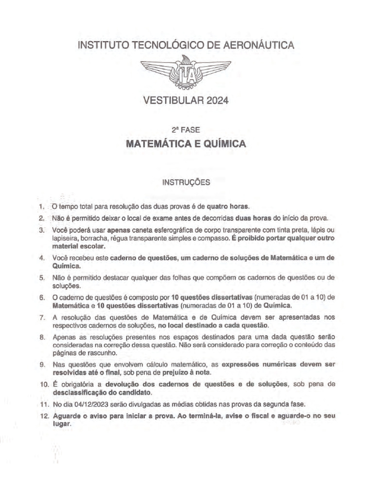 ITA 2024 - 2 Fase - 1º Dia - Prova | PDF