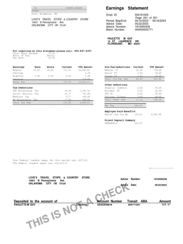 Love's Travel Stops Earnings Statement | PDF | Taxes | Economy Of The ...