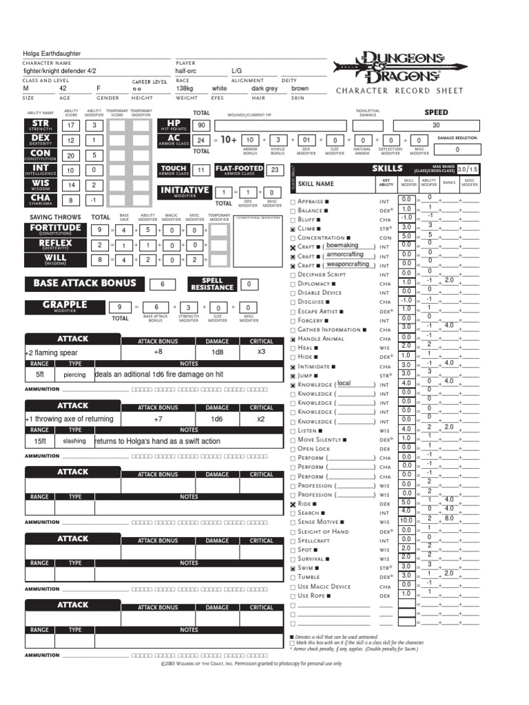 Interactive DND 3.5 Character Sheet (Holga) | PDF | Tabletop Games ...