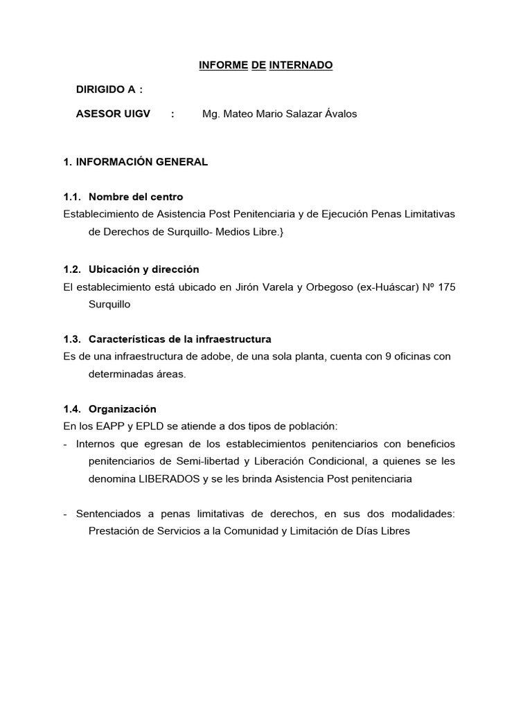 Informe Final de Internado | PDF | Evaluación | Sicología