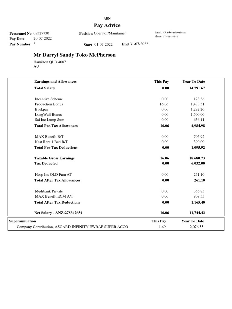 Your Pay Advice For Pay Ending 31 07 2022 | PDF | Taxes | Government Finances