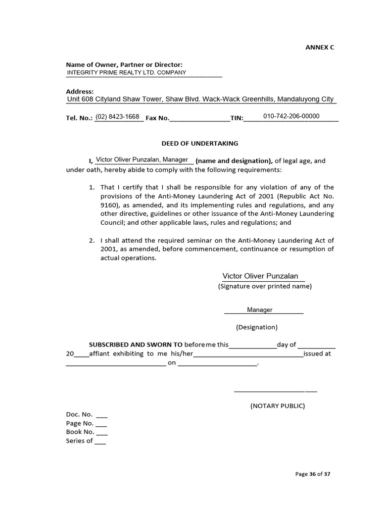 Deed of Undertaking Annex C | PDF