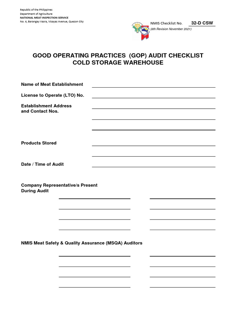 NMIS - CSW GOP Audit Checklist - 6threv - Nov 2021 | PDF | Personal ...