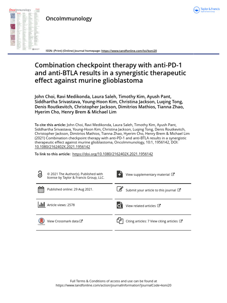 Combination Checkpoint Therapy With Anti PD 1 and Anti BTLA Results in ...