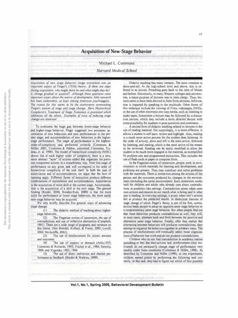 Michaels Commons - Acquisition of New-Stage Behavior | PDF ...