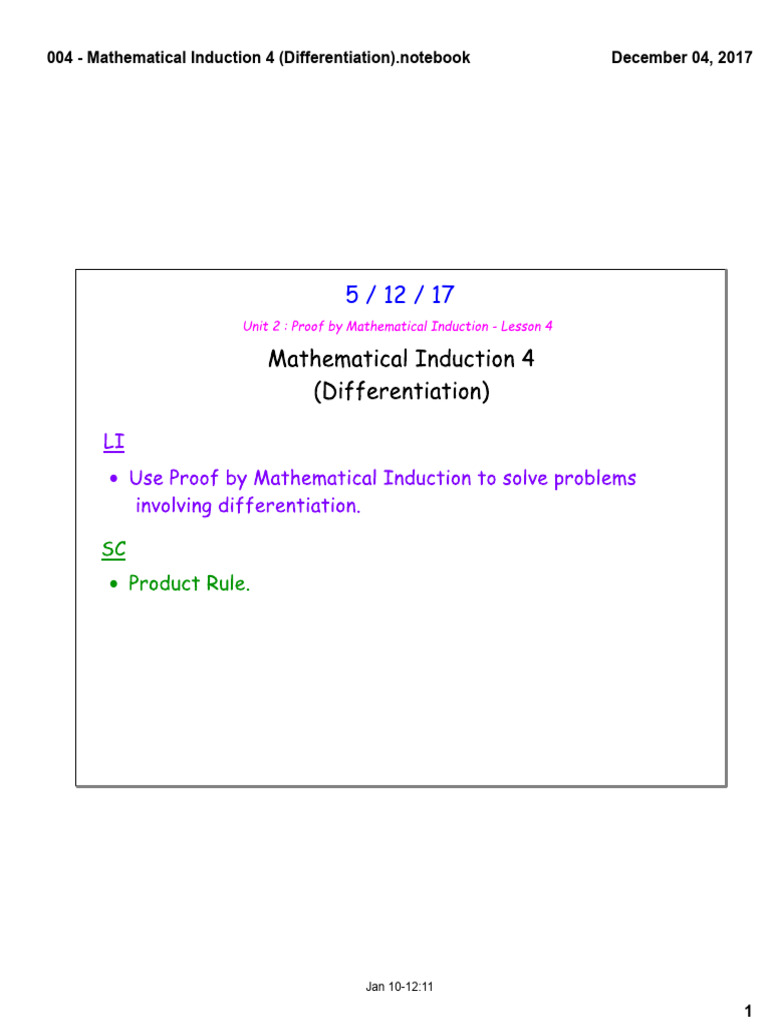 004 - Mathematical Induction 4 Differentiation | PDF | Derivative | Mathematical Objects