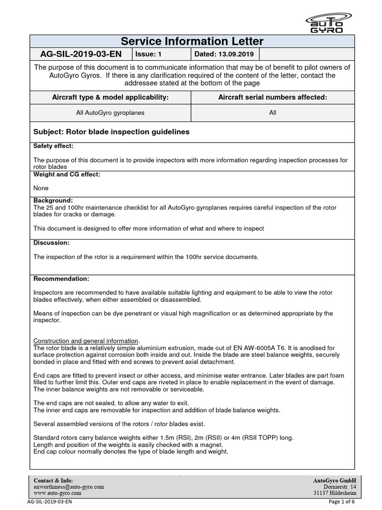 MTO Autogyro Rotor Blade Inspection AG-SIL-2019-03-B-EN-Rotor-Blade ...