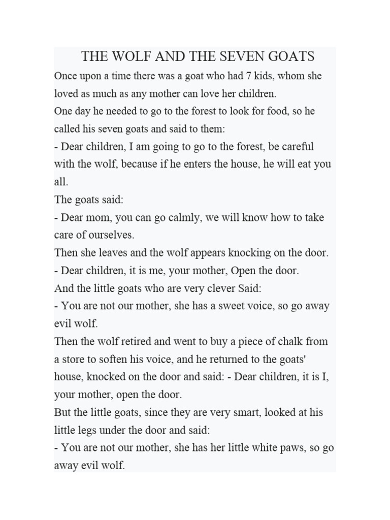 The Wolf and the Seven Goats Tale | PDF