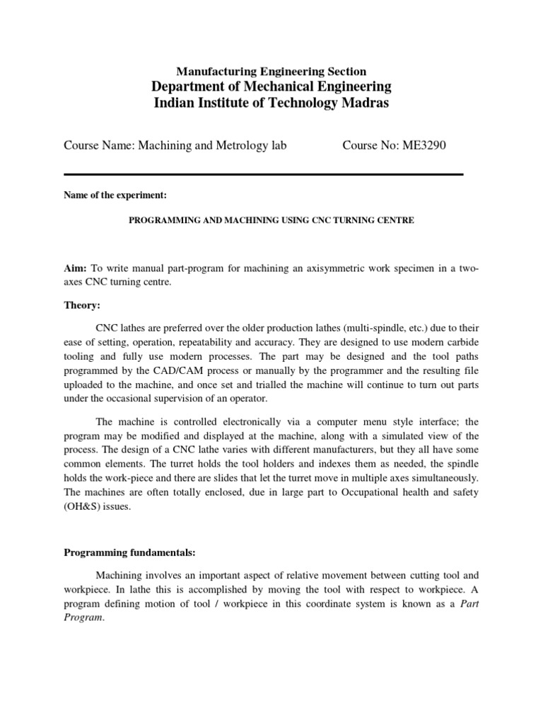Lab Manual CNC Lathe | PDF | Numerical Control | Subroutine