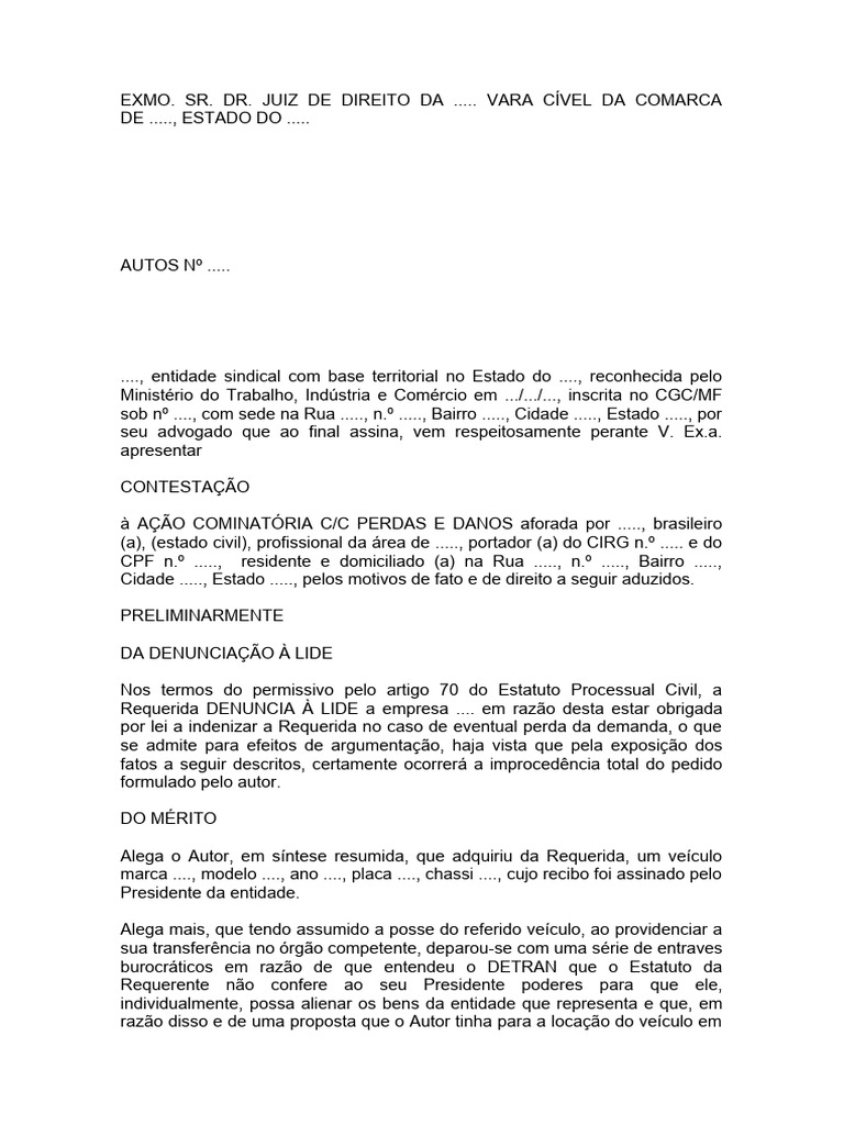 Contestação À Ação Cominatória CC Perdas e Danos. | PDF | Advogado | Estado