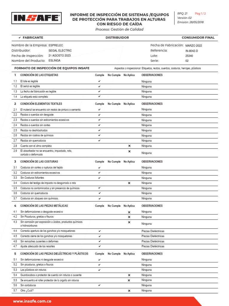 Certificado In-8042-D Eslinga Posicionamiento Serial 02 | PDF