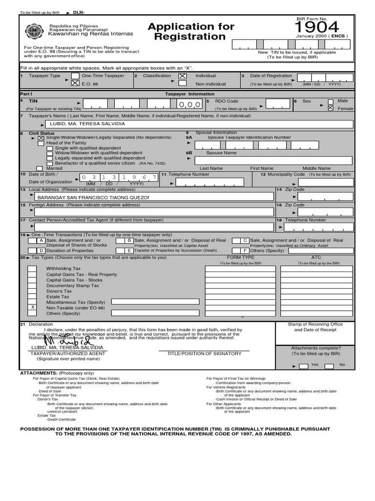 Taxpayer Registration Form Instructions | PDF | Taxes | Capital Gains Tax