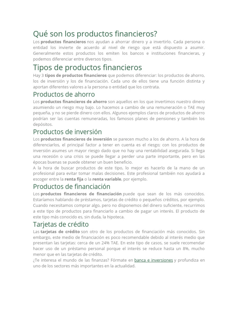 Qué son los productos financieros | PDF | Interés | Bancos