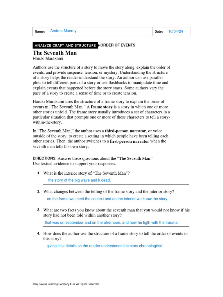 Analyze Craft and Structure - Order of Events PDF | PDF