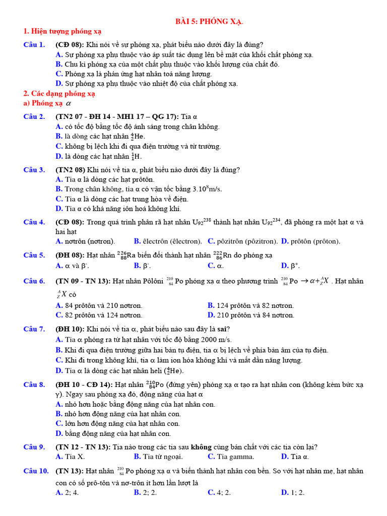 BT Phong xa, phan ung phan hạch 12 sinh | PDF