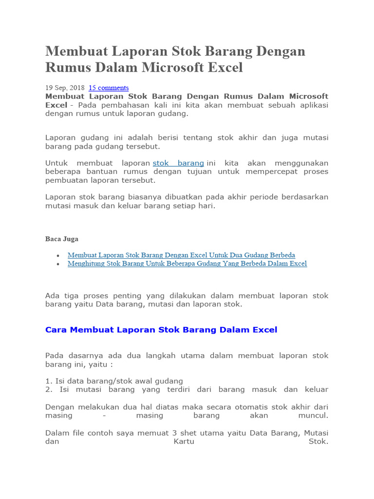 Membuat Laporan Stok Barang Dengan Rumus Dalam Microsoft Excel | PDF | Pengelolaan Keuangan ...