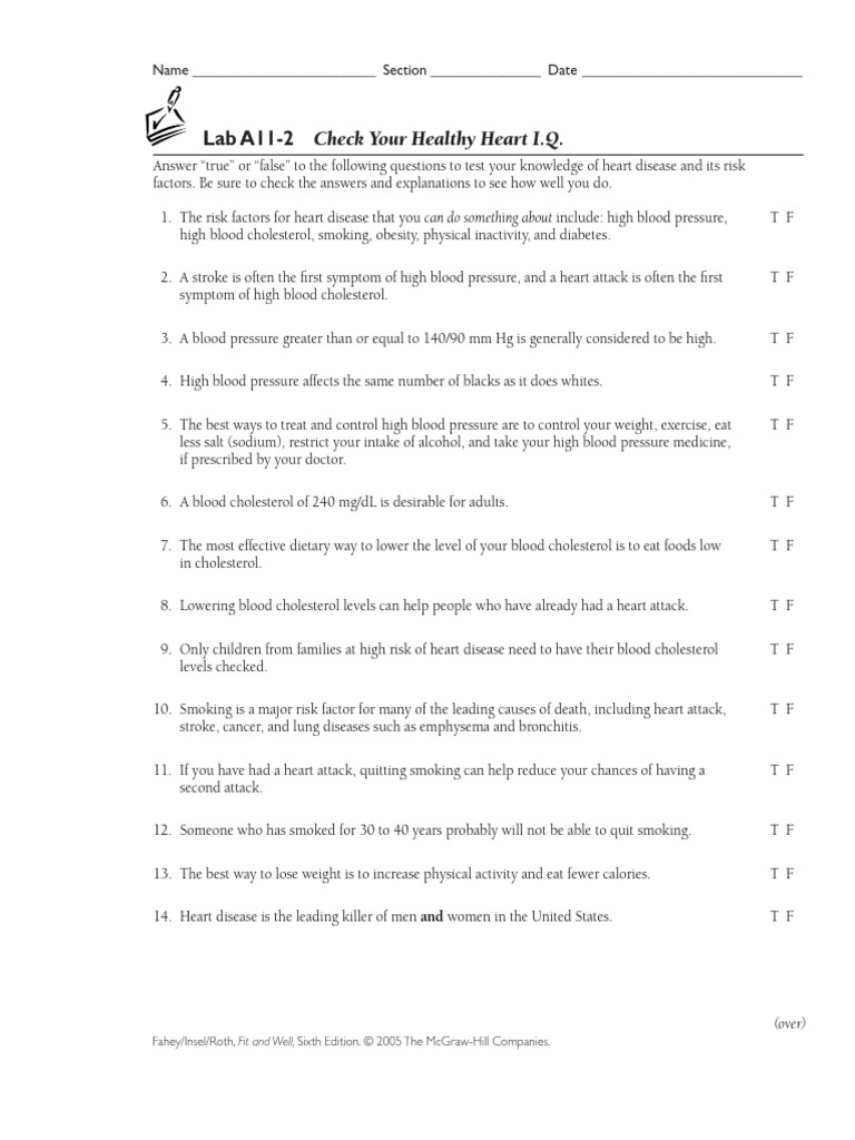 Healthy Heart I.Q. Quiz and Answers | PDF | Coronary Artery Disease ...