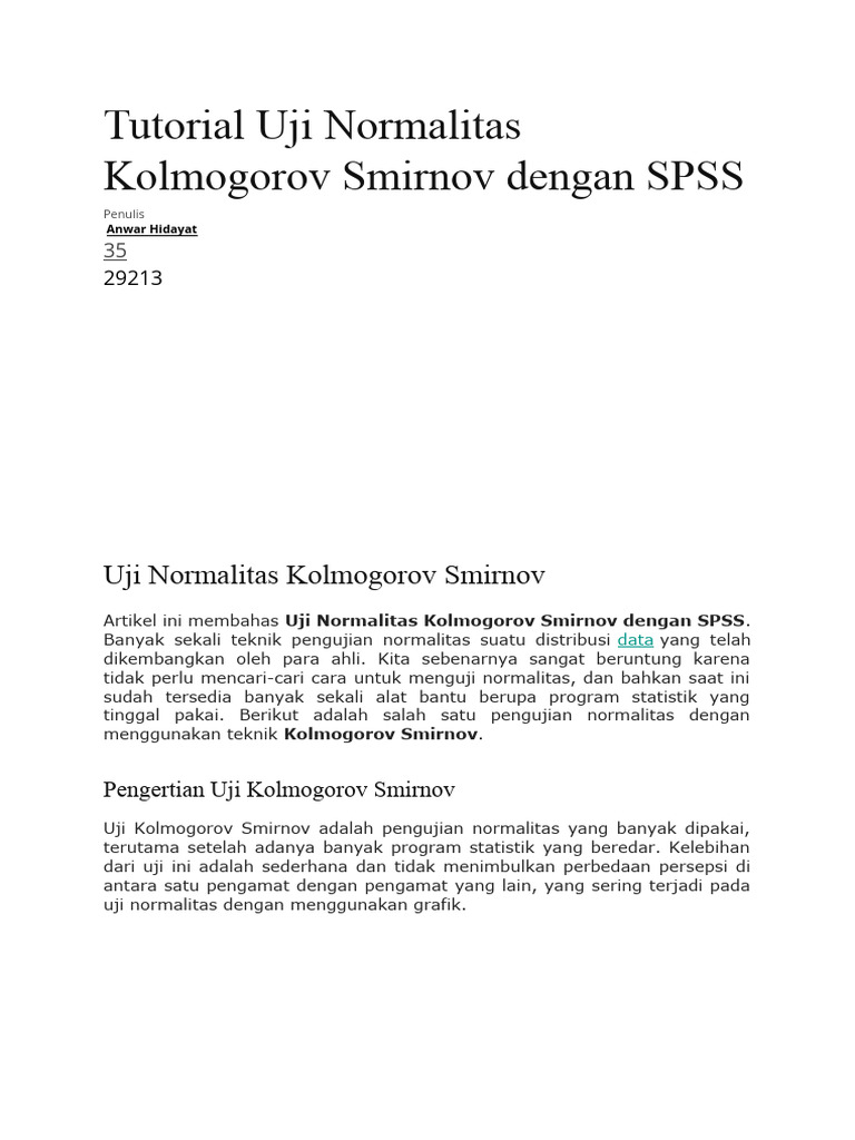 Tutorial Uji Normalitas Kolmogorov Smirnov dengan SPSS | PDF
