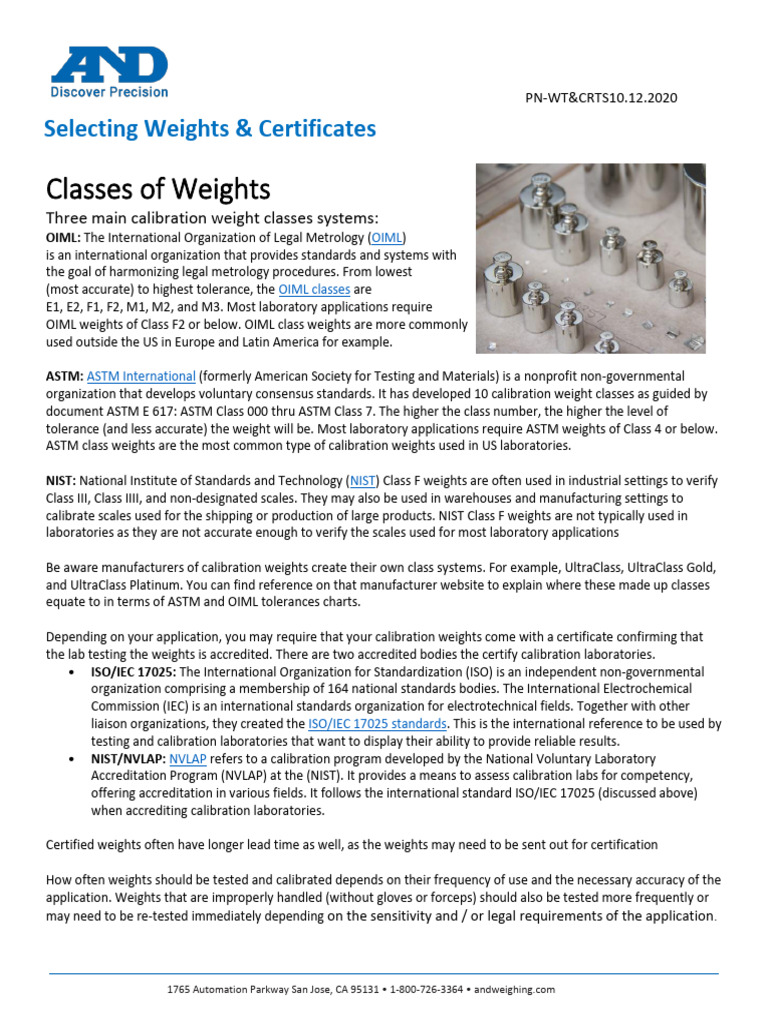 Selecting Weights and Certificates - 1 | PDF | Calibration | Weight