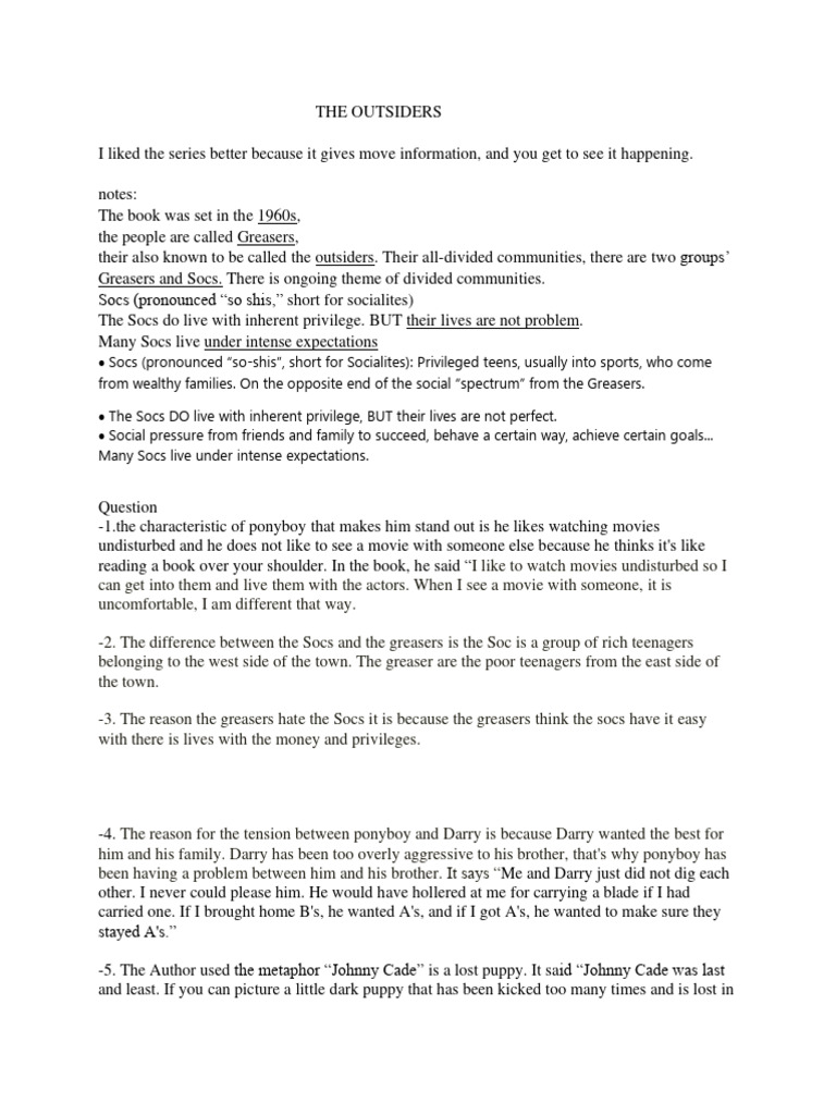 Chapter 1 Insights: Greasers vs. Socs | PDF | Social Science | General ...