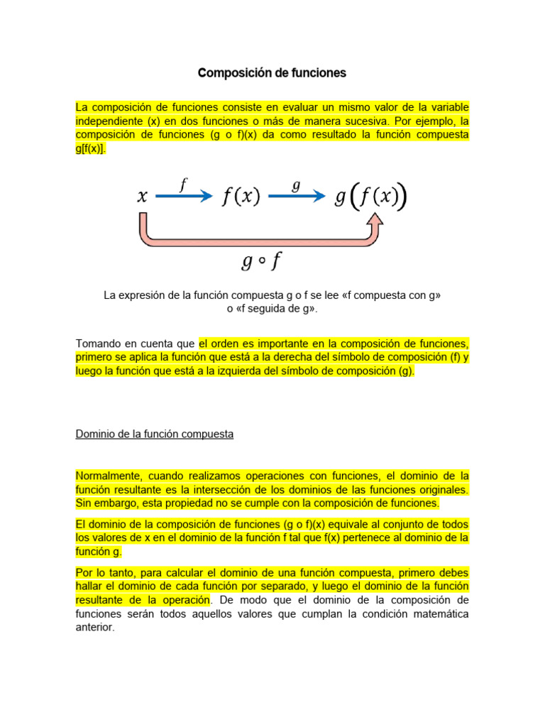 Composición de Funciones | PDF | Función (Matemáticas) | Álgebra