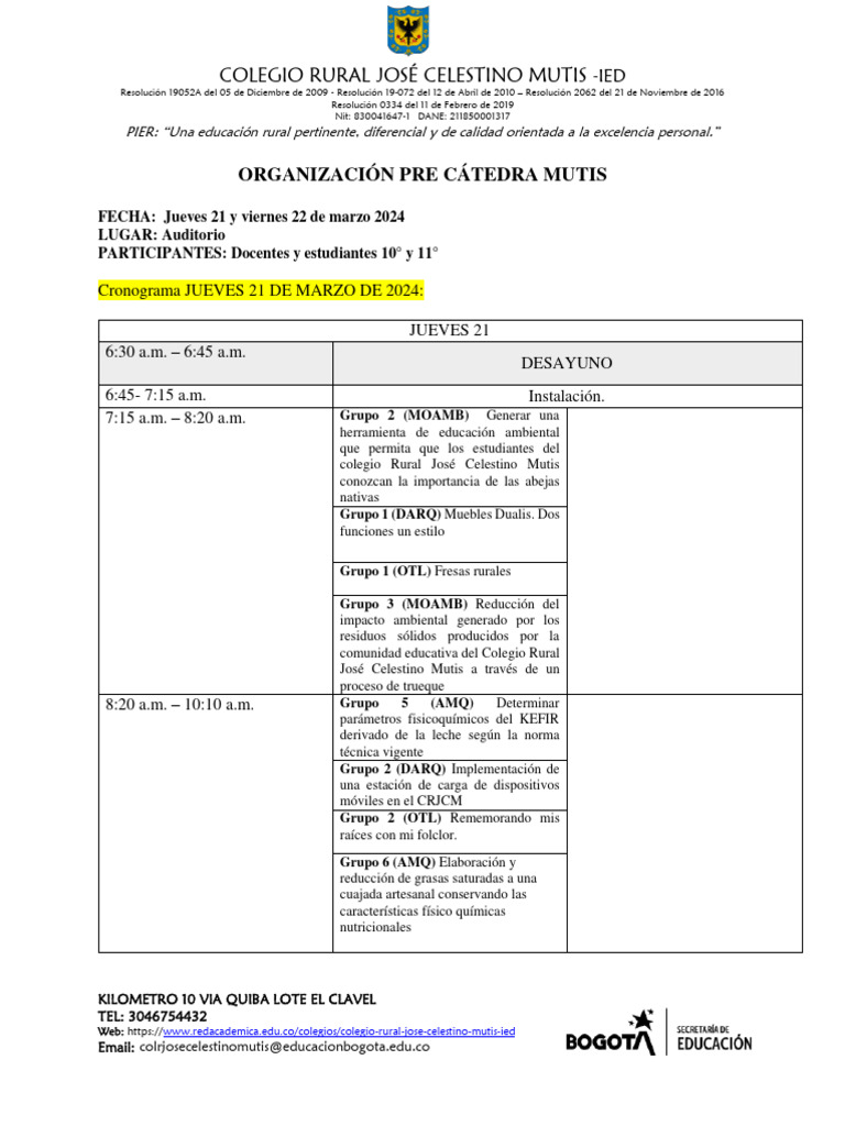Cronograma Pre Cátedra Mutis 2024 | PDF | Alimentos