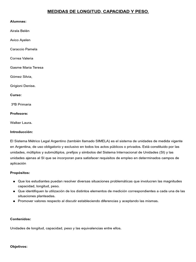 Medidas de Longitud, Capacidad y Peso | PDF | Medición | Longitud