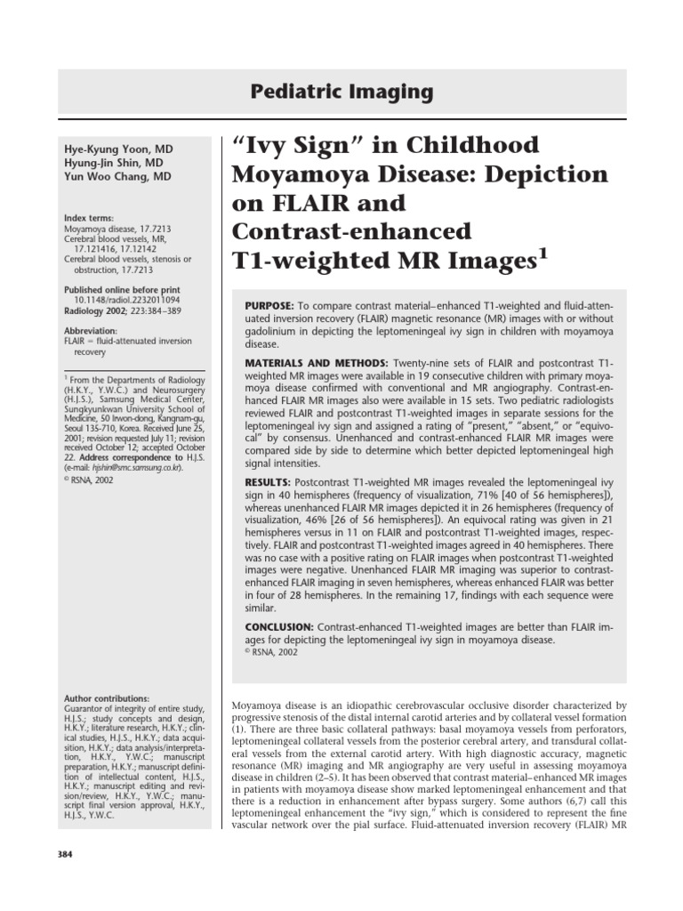 “Ivy Sign” in Childhood Moyamoya Disease - Depiction on FLAIR and ...
