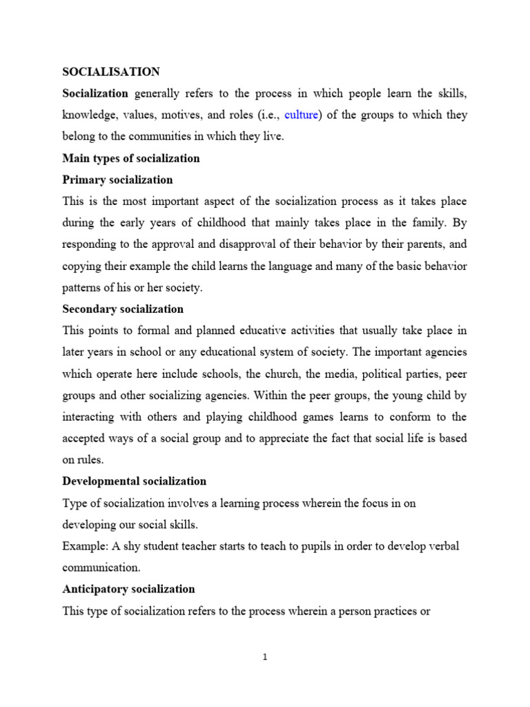 Socialisation Pdf Socialization Society