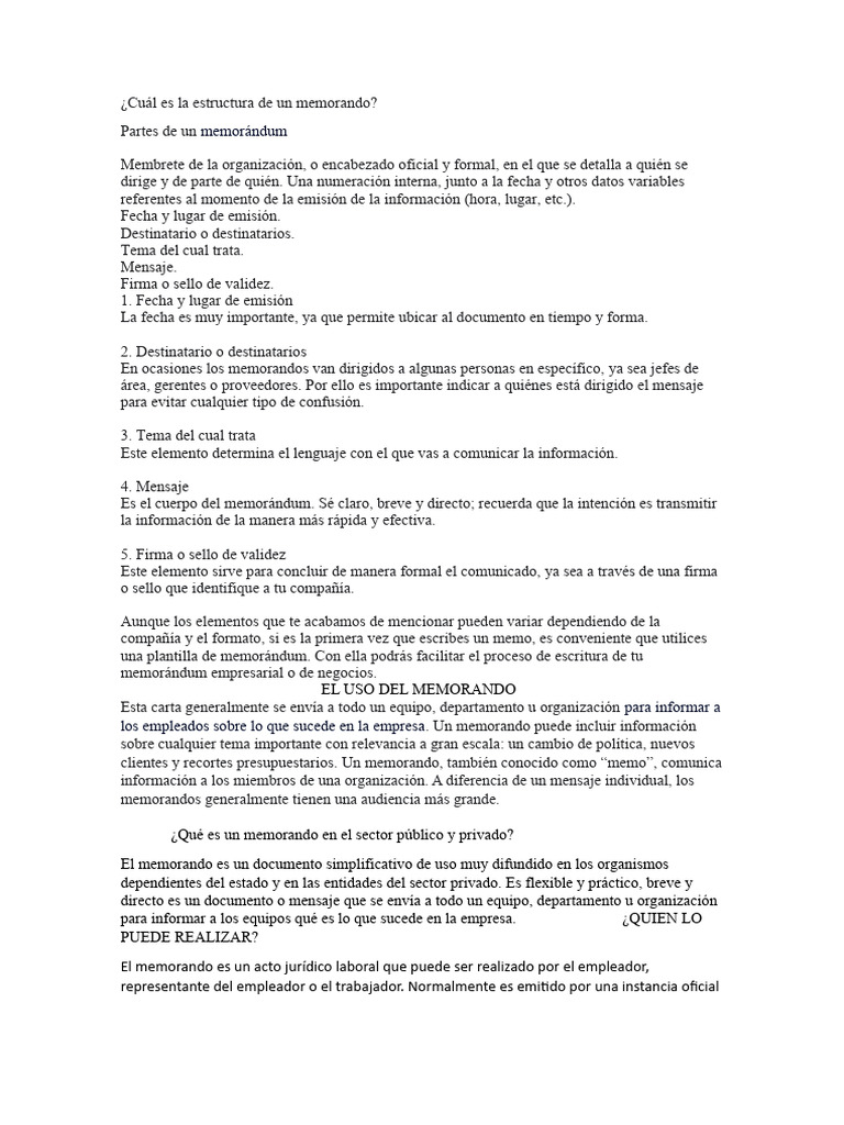 Cuál es la estructura de un memorando | PDF | Información | Memorándum