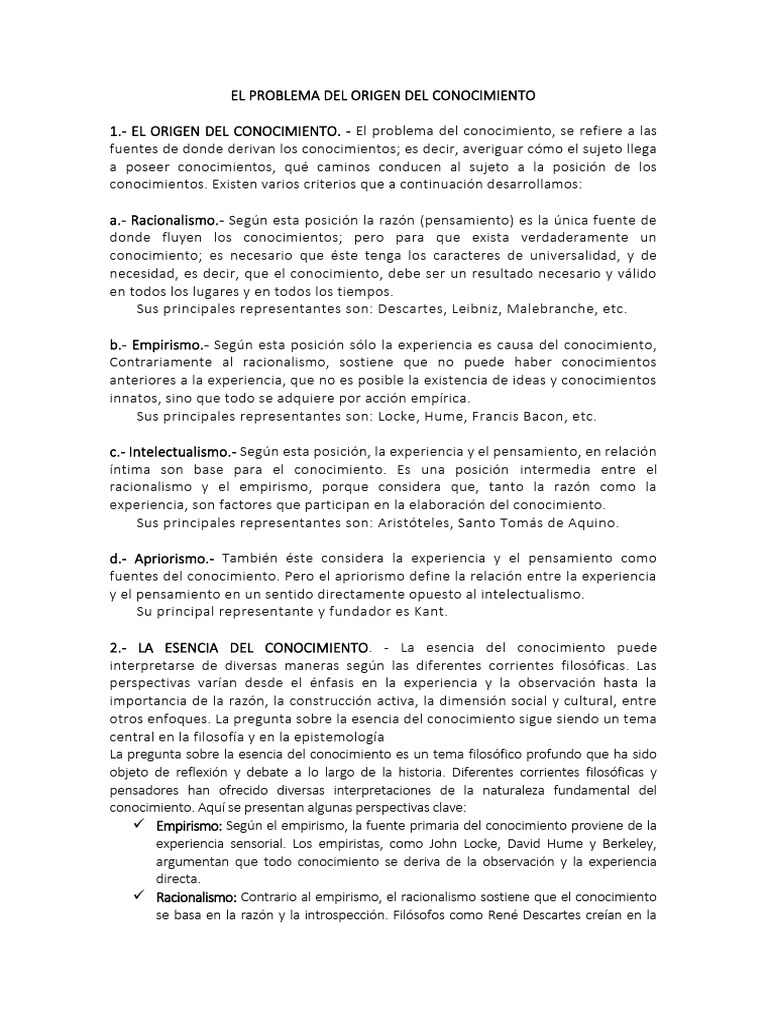 18 El Problema Del Origen Del Conocimiento | PDF | Certeza | Verdad