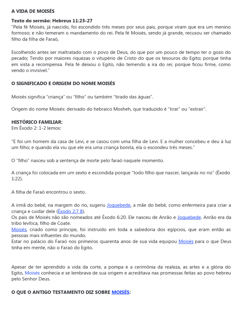 A Vida De Moisés Pdf Moisés Livro Do êxodo
