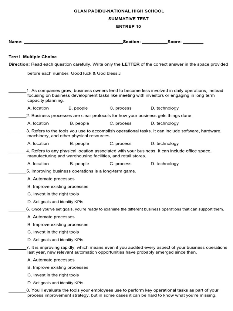 4th Grading Exam ENTREP 10 | PDF | Debits And Credits | Bookkeeping